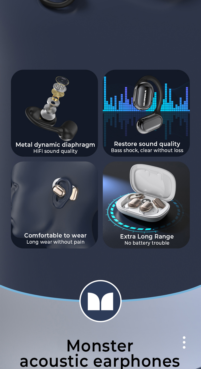 Monster Open Free AC100 Bluetooth Earphone Bone Conduction Earphone ...