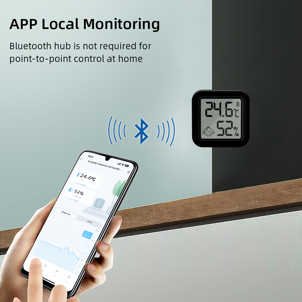 Onenuo Tuya Bluetooth Temperature Humidity Sensor Mini LCD Digital Display with APP Remote ...