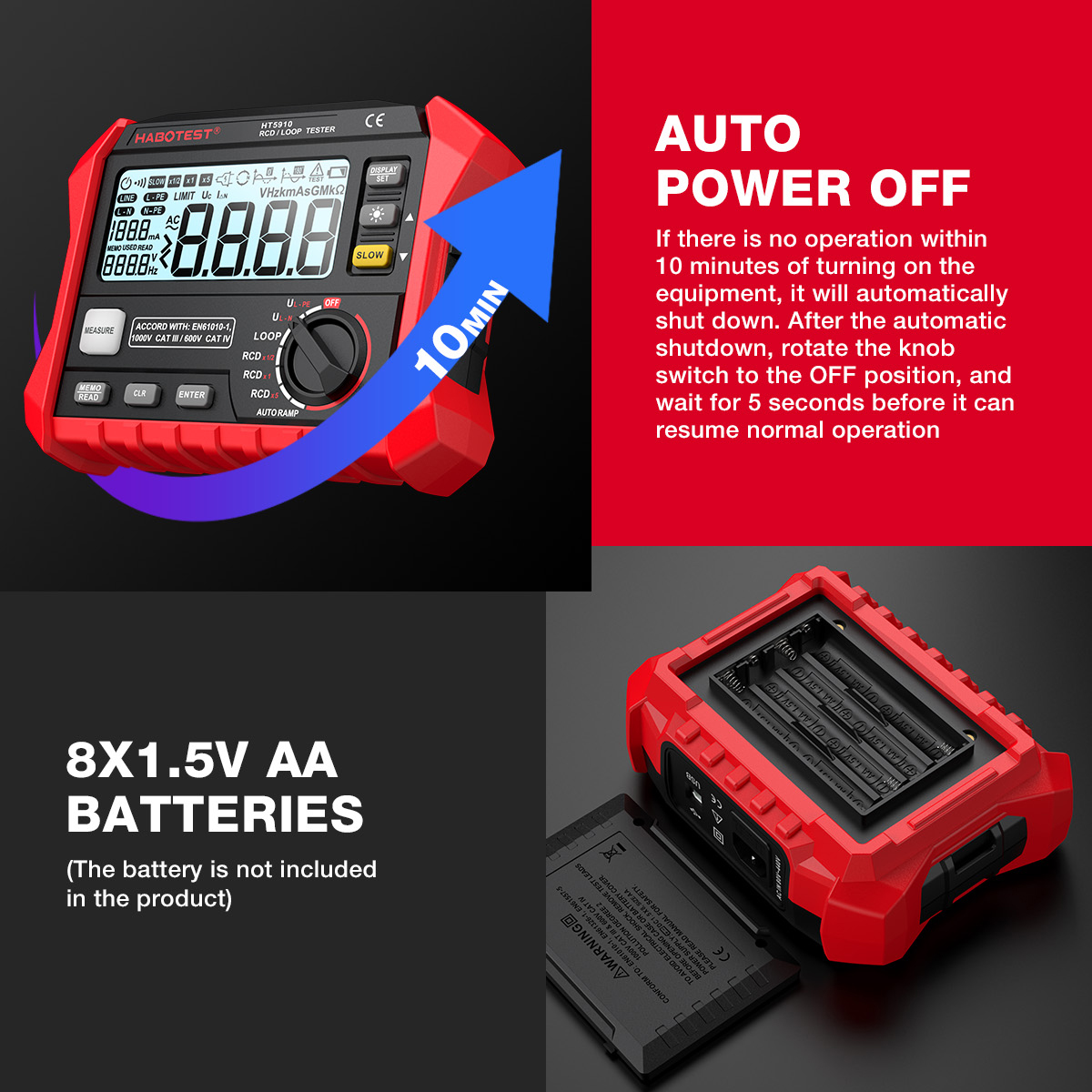 HABOTEST HT5910 4.7-inch LCD Leakage Switch Tester Digital RCD/Loop ...