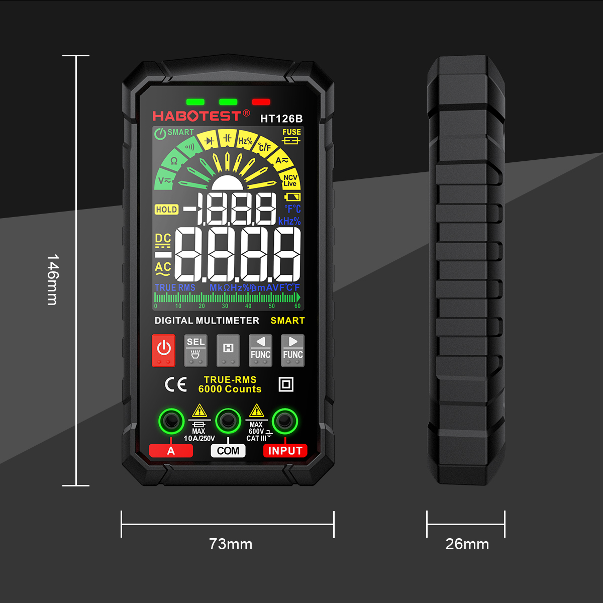 HABOTEST HT126 Smart Digital Multimeter 600V AC/DC Voltage Current ...