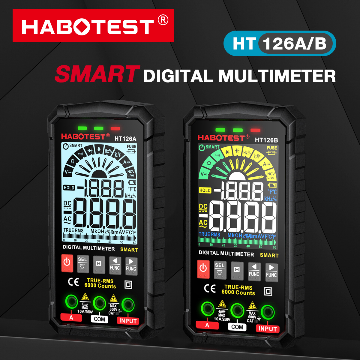 HABOTEST HT126 Smart Digital Multimeter 600V AC/DC Voltage Current ...