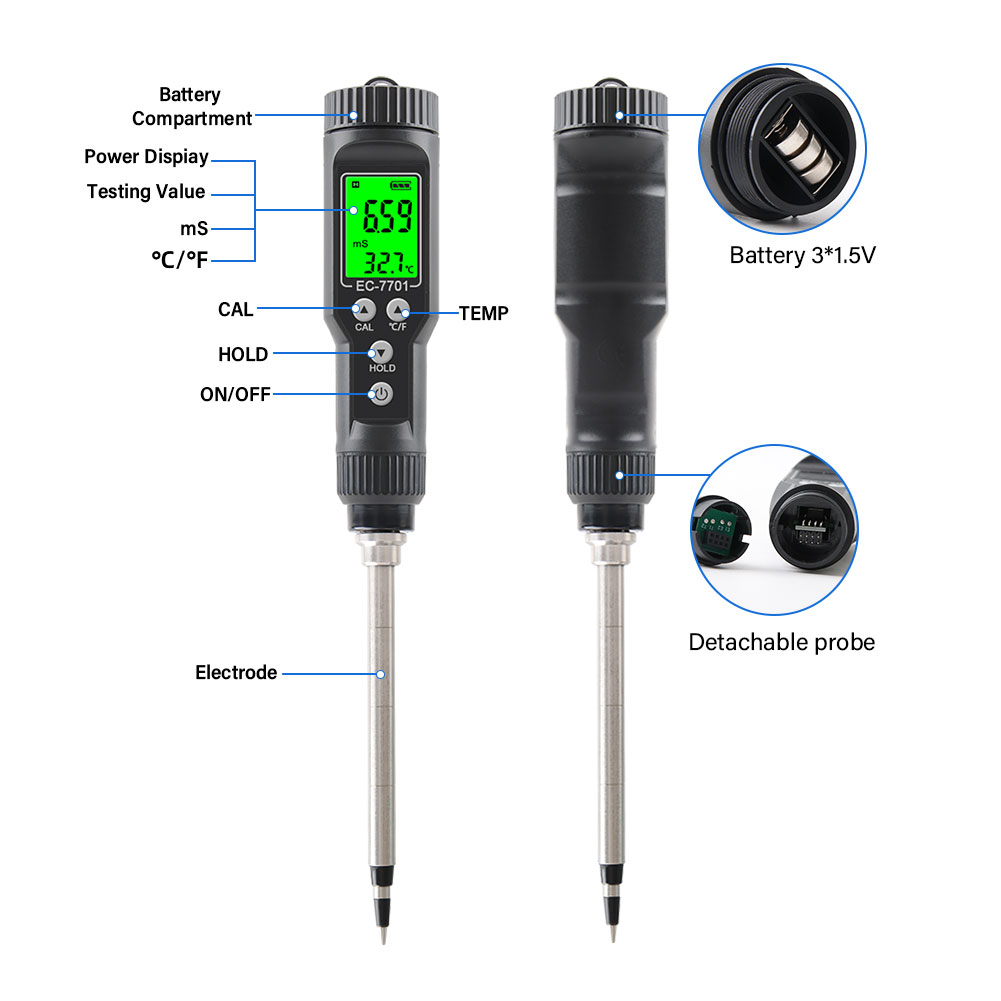 Digital display EC soil meter EC Conductivity tester Probe soil meter ...