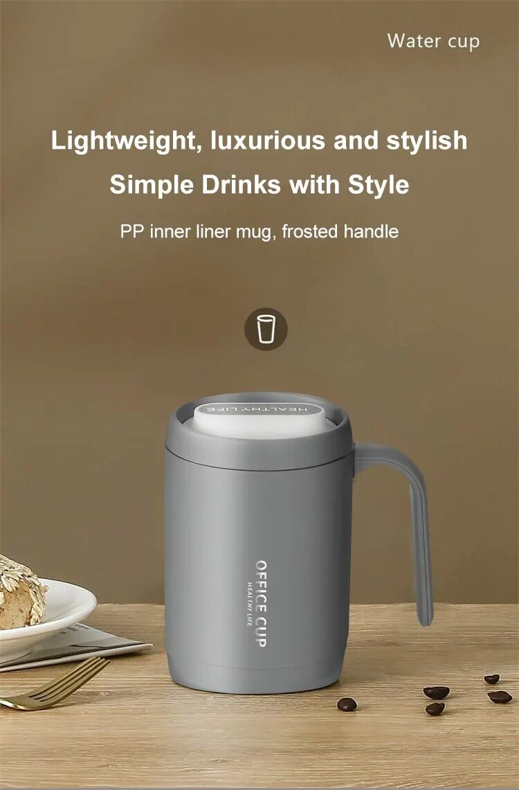 1pc Grey Creative PP Liner Drinking Cup Portable Office Large Capacity ...