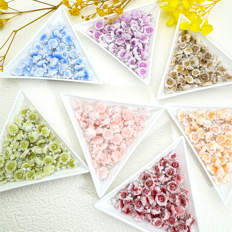 Rou Bao 5g/pack Nail Chinese Rose Flower With Pearl Metal Beads Bubble ...
