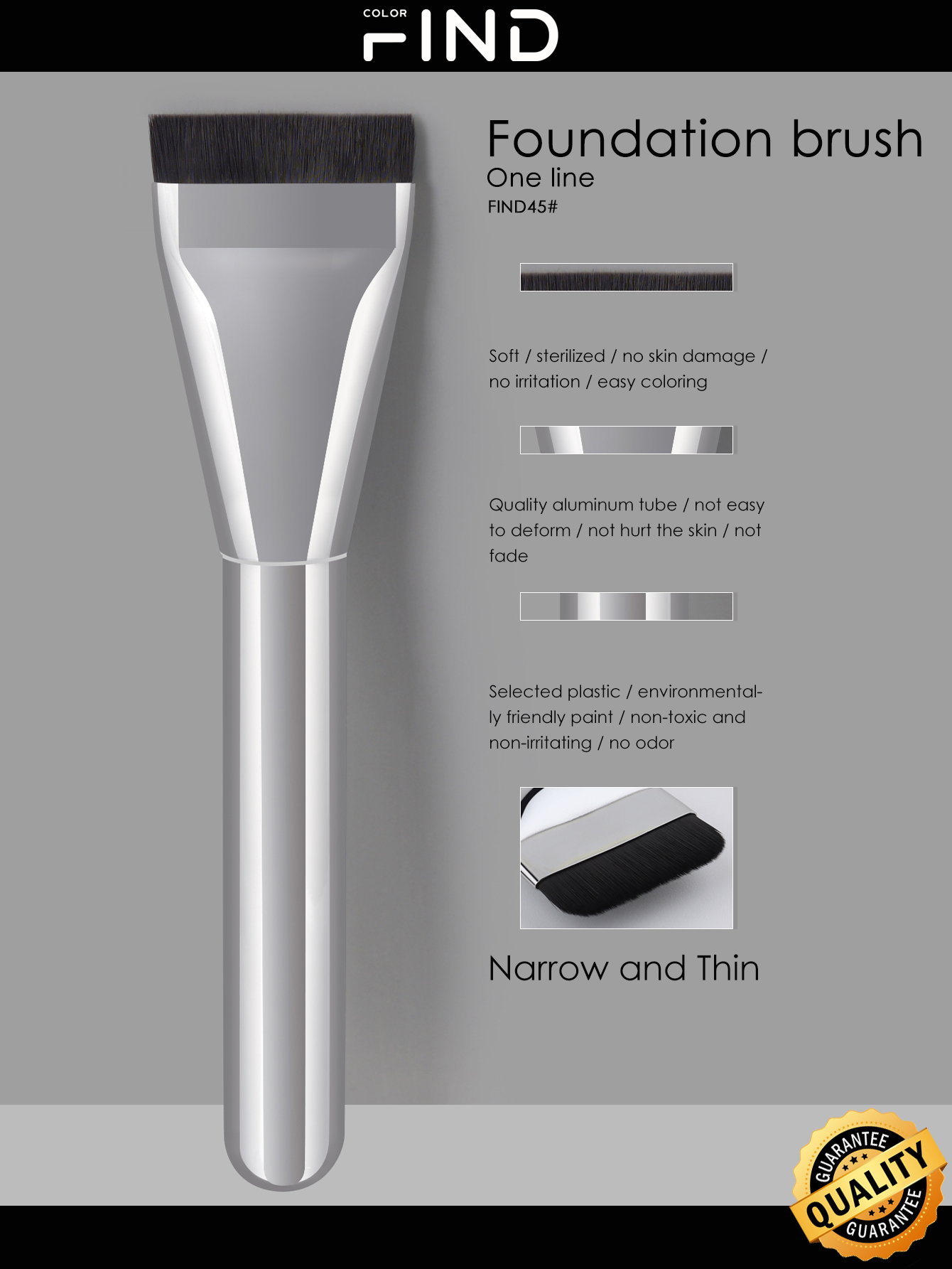 Single Foundation Brush With Silver Straight Tip, Flat Soft Bristles ...