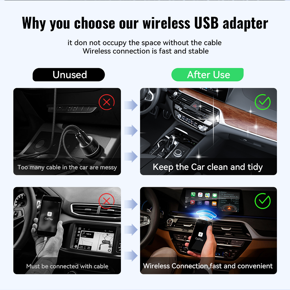 XUDA Carplay Adapter Android Auto Wireless Adapt Mini Wired to Wireless ...