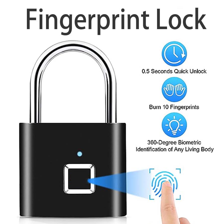 1 Small Fingerprint Padlock Household Security Door Lock Anti-theft ...
