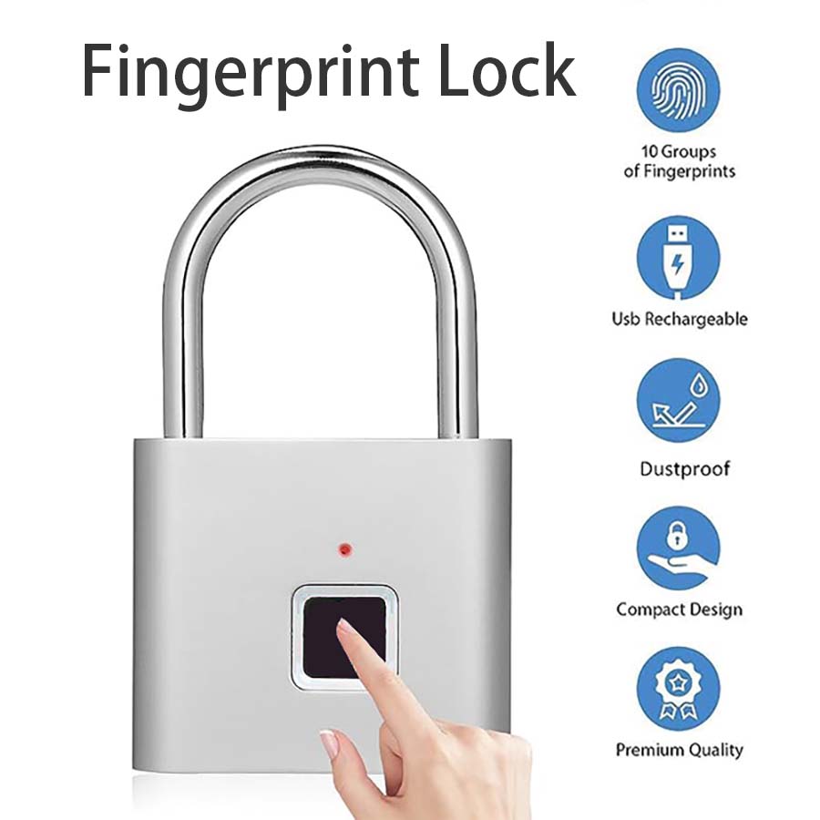 1 Small Fingerprint Padlock Household Security Door Lock Anti-theft ...