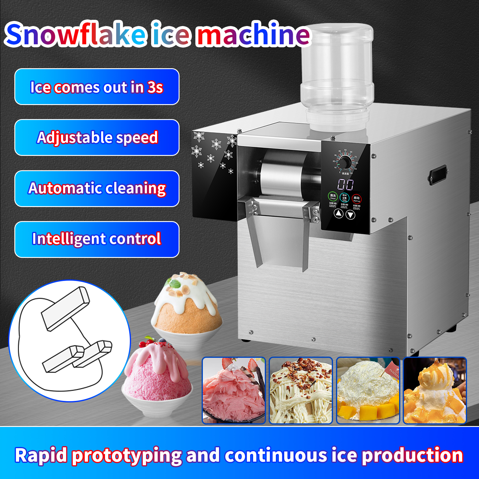 IGRLACE 800W Commercial Snowflake Ice Machine Ice Maker Smoothie Cream ...