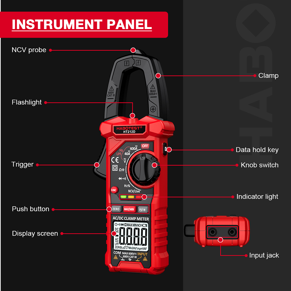 HABOTEST HT212D Multimeter Clamp 4000 Counts Digital Clamp Meter ...