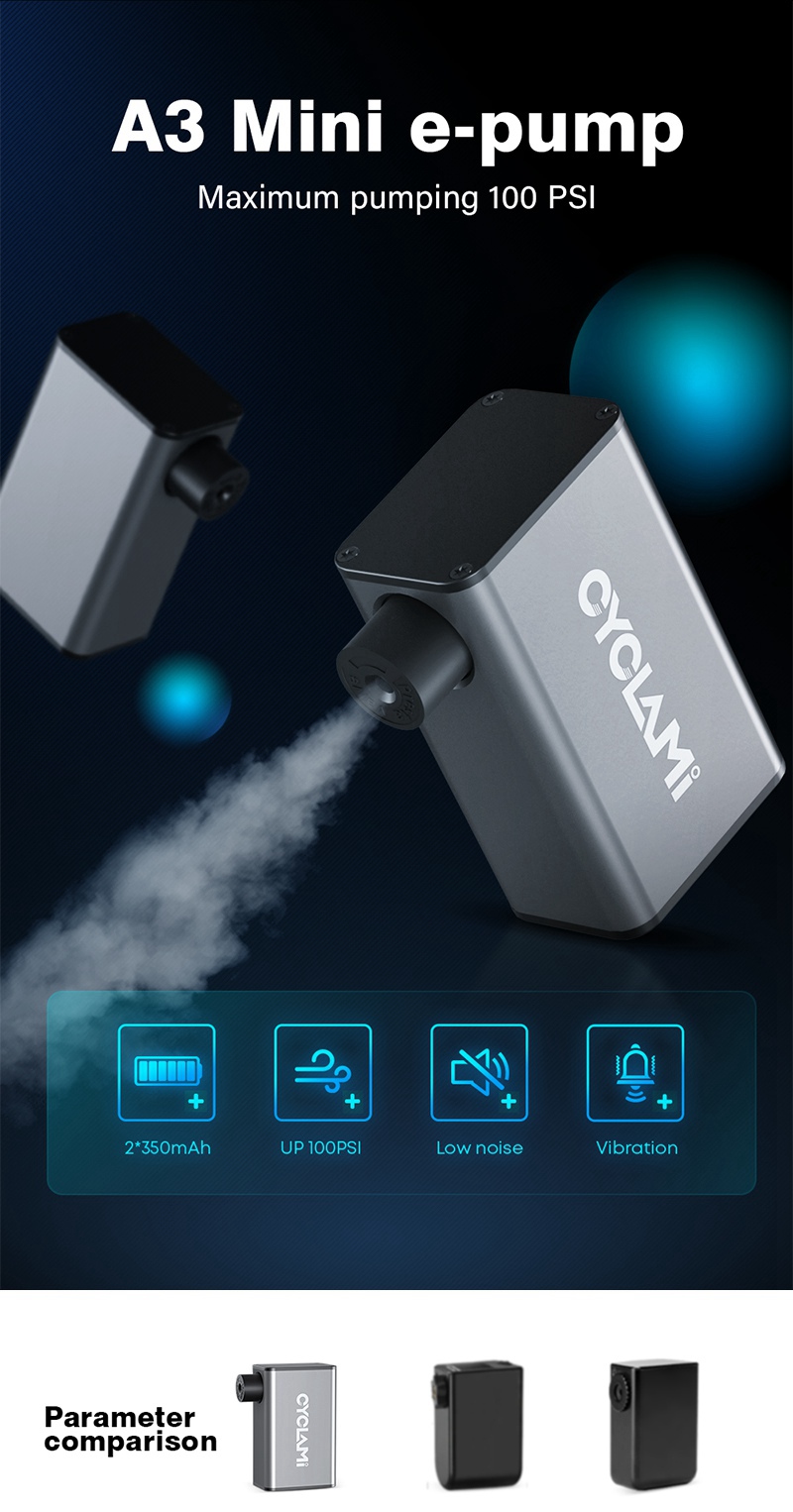 CYCLAMI A3 Mini Electric Air Pump 100 PSI Portable Bicycle Cordless FV AV Inflator Presta ...