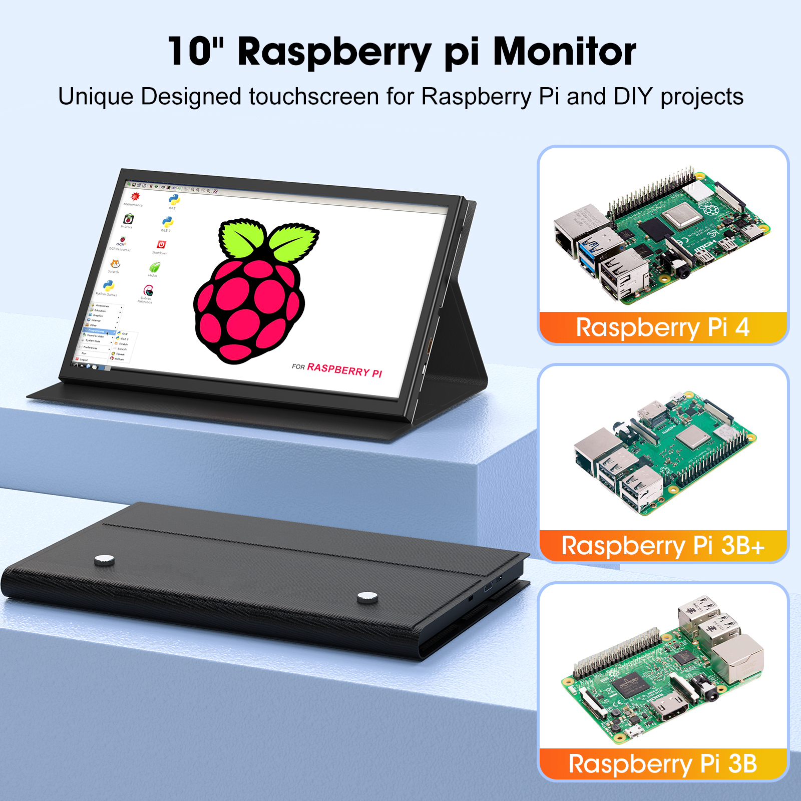 Portable Mini 10 inch Raspberry Pi Display 1024x600 IPS Capacitive ...
