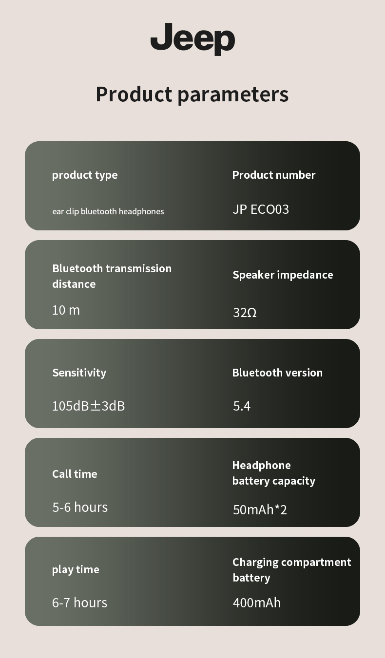 Jeep EC003 TWS True Wireless Earbuds Earclip Bluetooth 5.4 LED Display ...