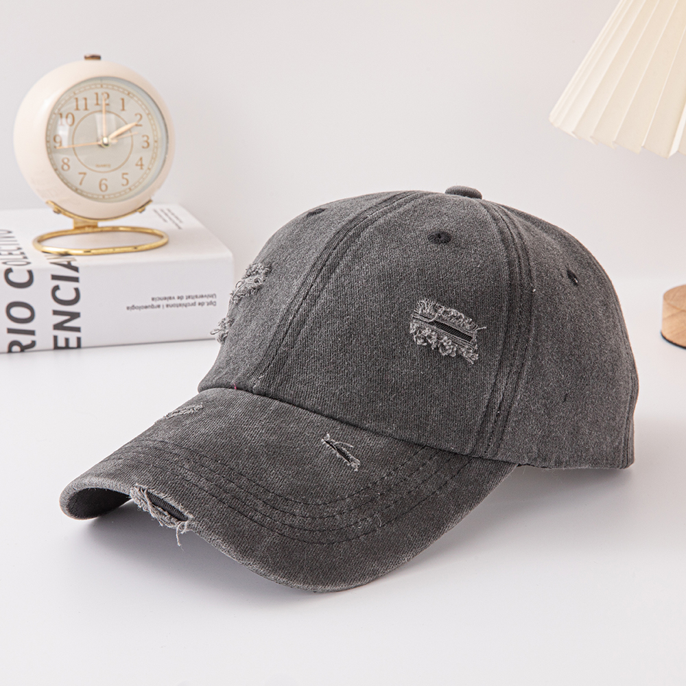 Frayed Ripped Baseball Cap Retro Solid Color Dad Hat Unisex Lightweight ...