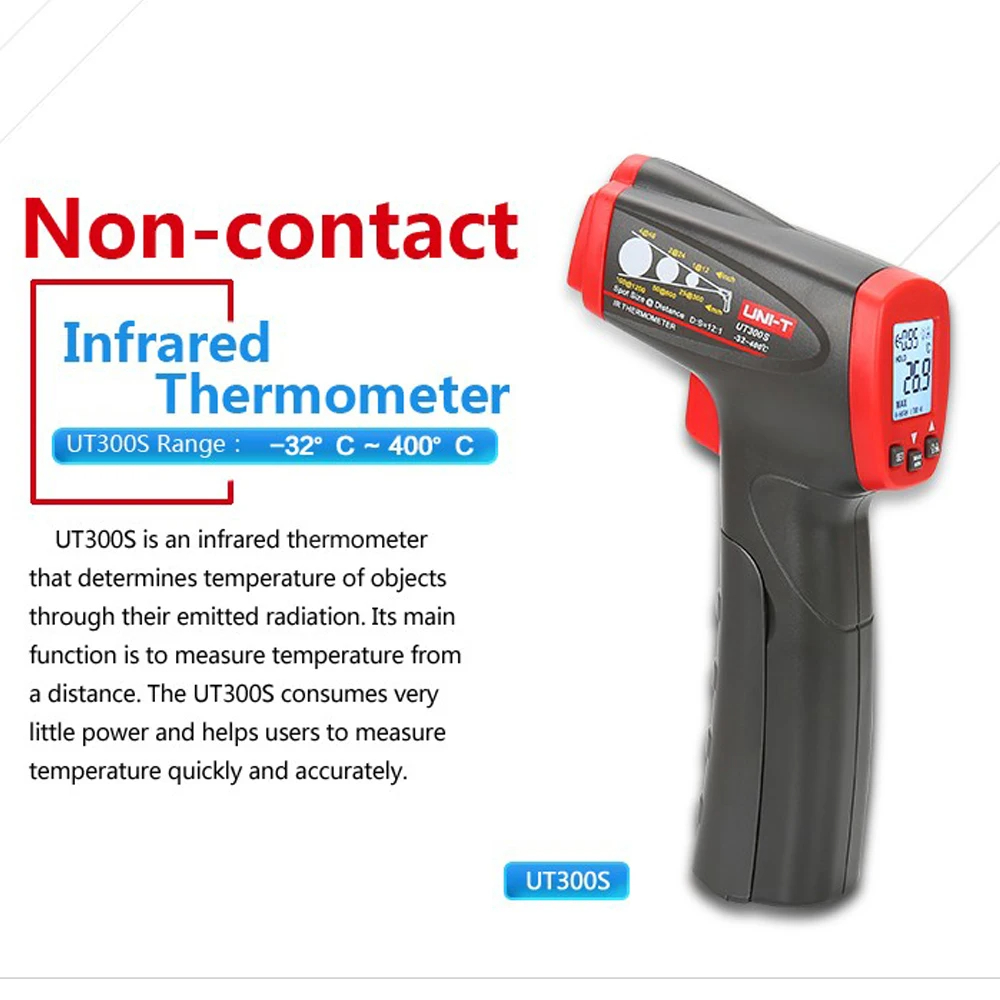 UNI-T UT300S Infrared Thermometer Measure Non-Contact Fast Test Max Min ...