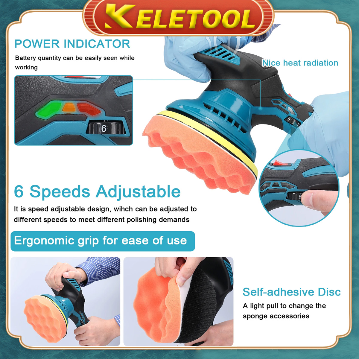 12/18V Cordless Electric Polisher Adjustment Speeds mini sander machine ...