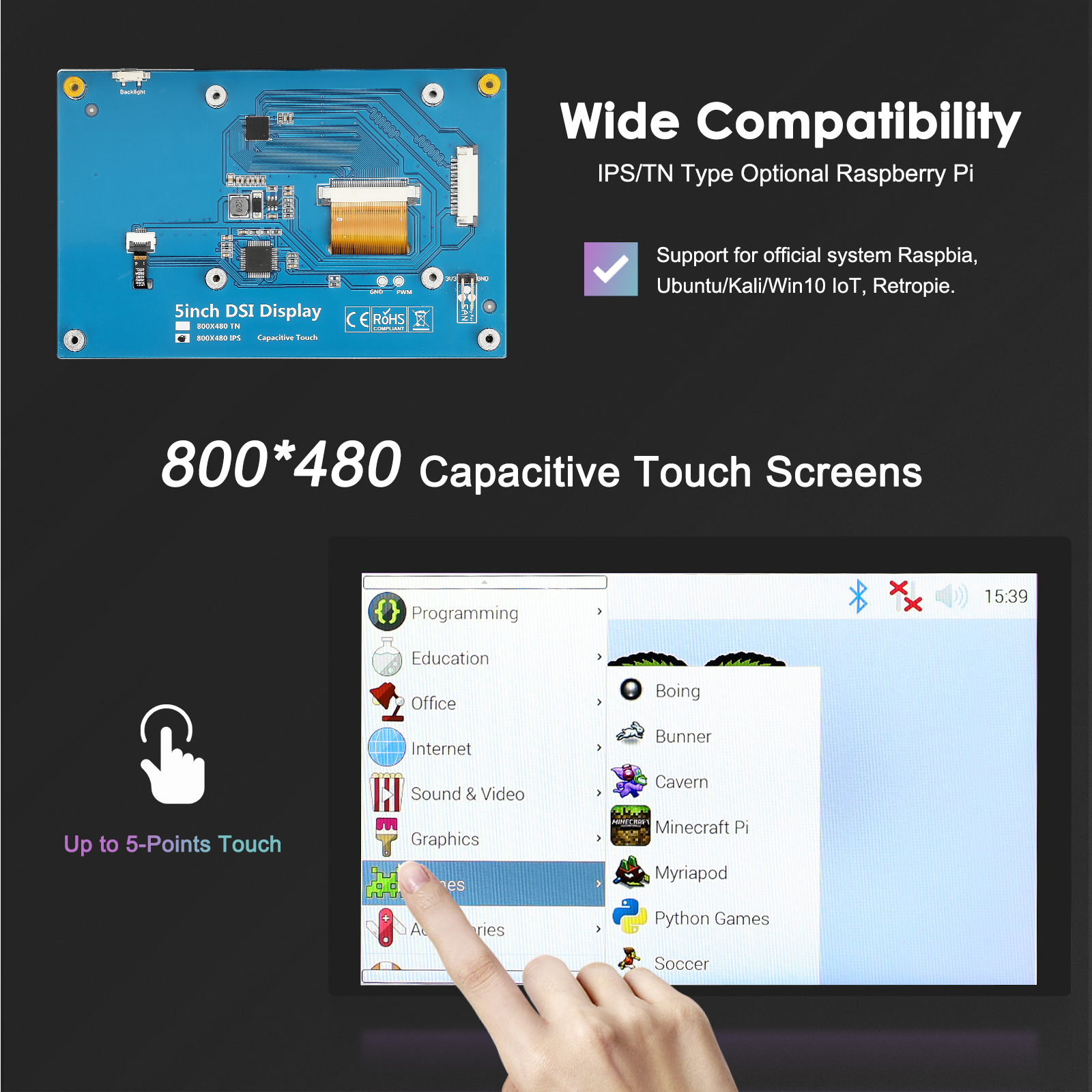 EYOYO Raspberry Pi Touchscreen Monitor, 5 Inch Portable IPS USB Monitor Teaching Display Home ...