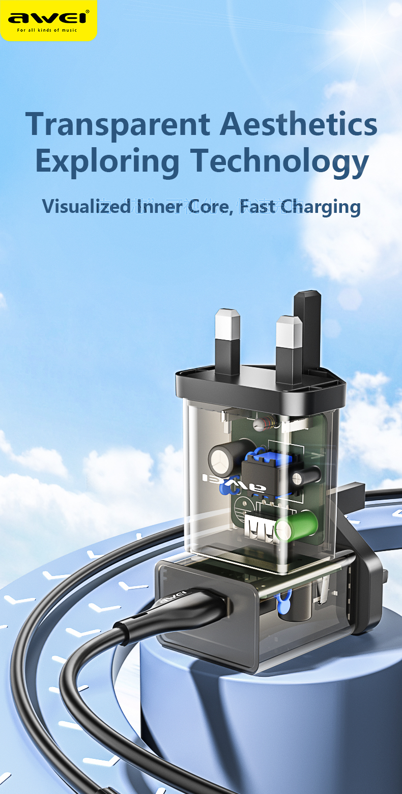 Awei C12 UK Plug Adapter Wall Charger Single USB Output 1m Cable Fast ...