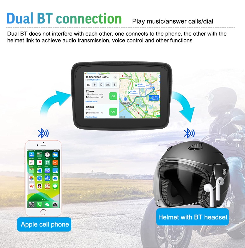 Conentool 5 Inch Portable GPS Motorcycle Navigation Outdoor CarPlay ...