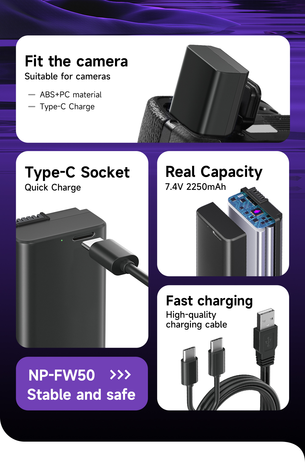 Cityork NP-FW50 NPFW50 NP FW50 Battery With USB Type-C interface Fast ...
