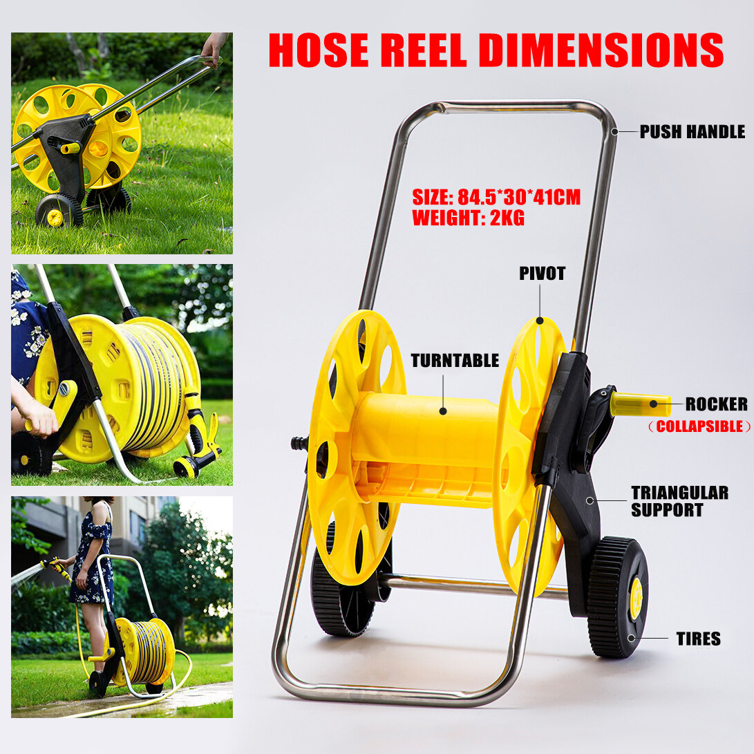 10-50M Heavy Duty Hose Reel Set Trolley type Water Pipe Holder ...
