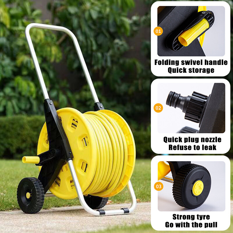 10-50M Heavy Duty Hose Reel Set Trolley type Water Pipe Holder ...