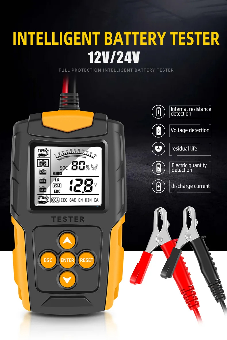 Universal 12V 24V Car Battery Tester LCD Vehicle Cranking Charging ...