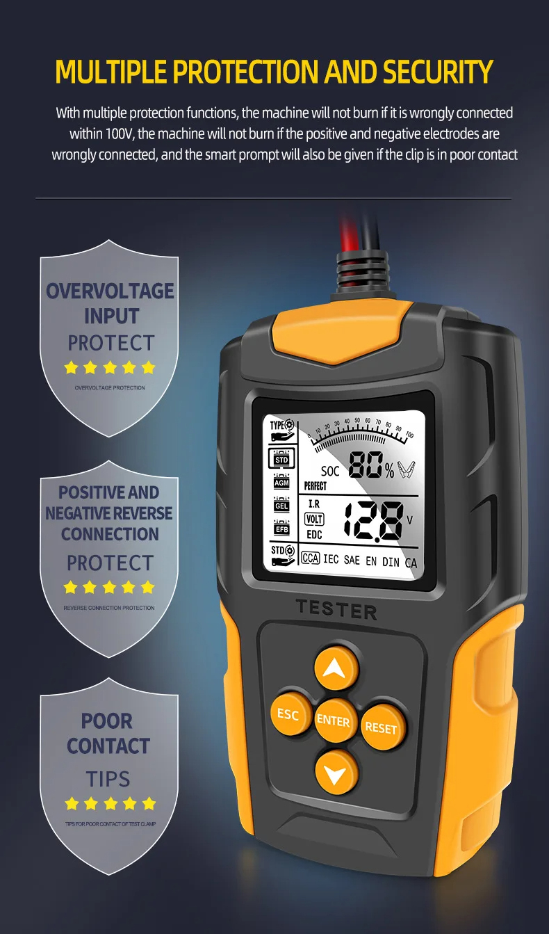 Universal 12V 24V Car Battery Tester LCD Vehicle Cranking Charging ...