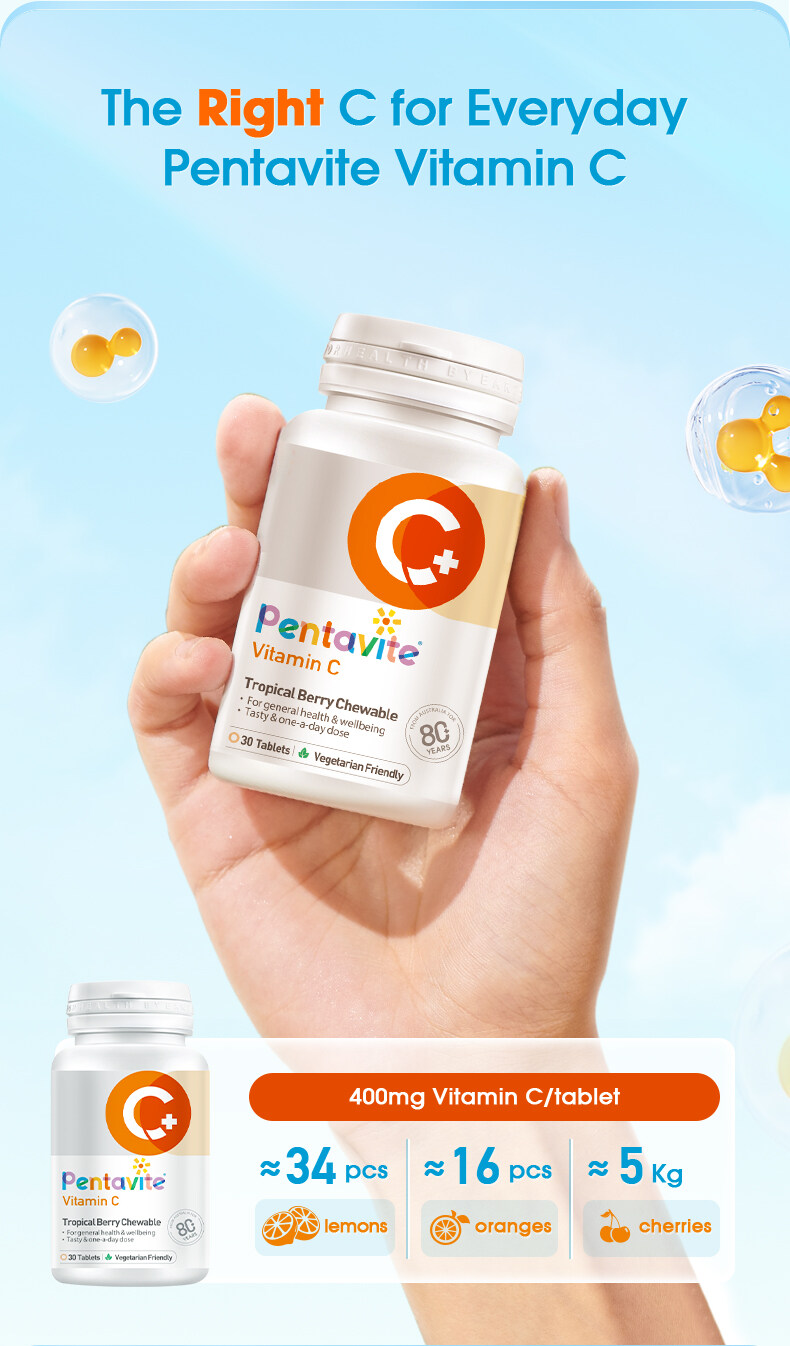 Pentavite Vitamin C Tropical Berry Chewable （30 Tablets for Adult ...