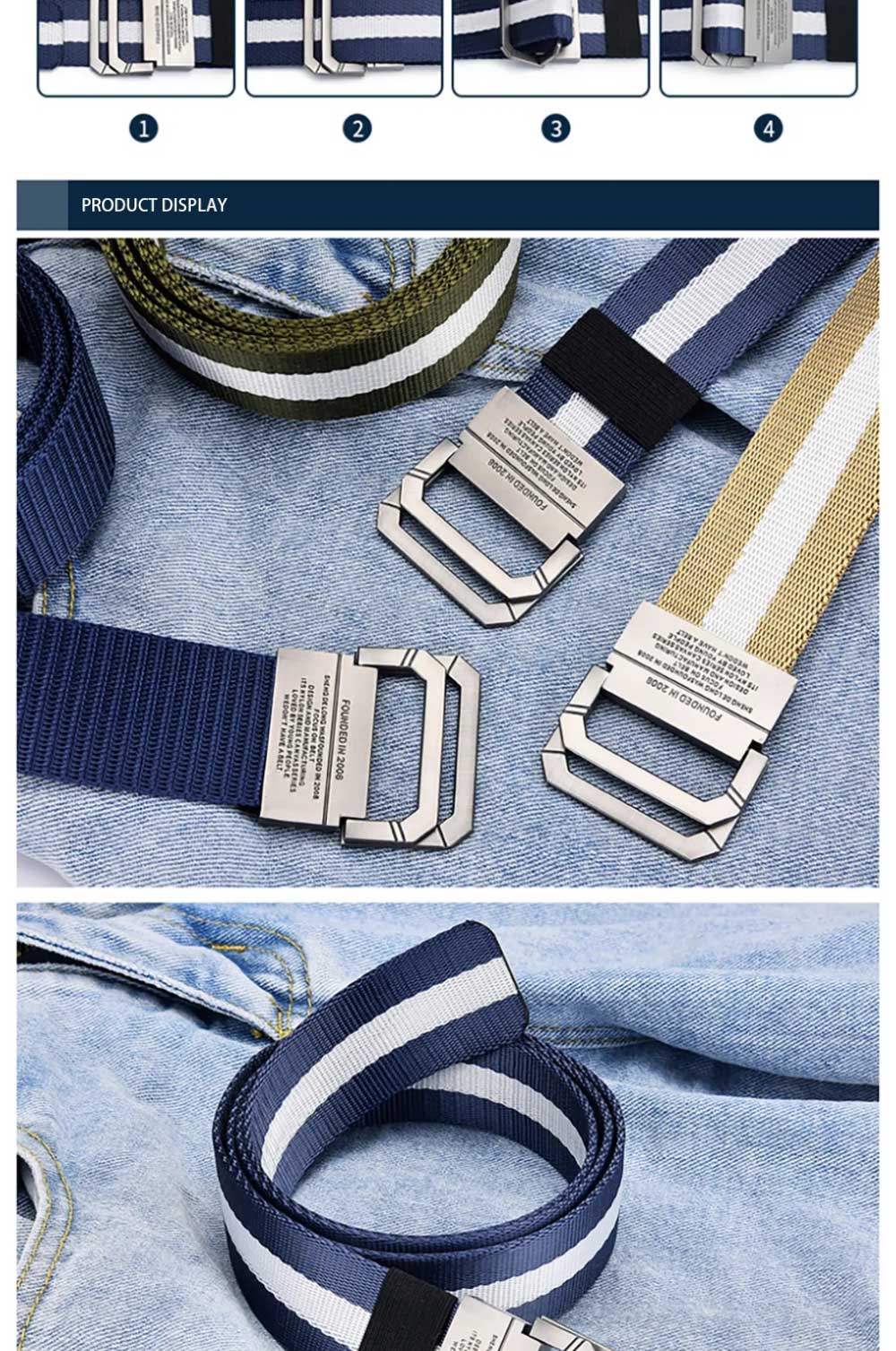 Men's belt trend Double loop buckle canvas belt Women's belt with Cargo ...