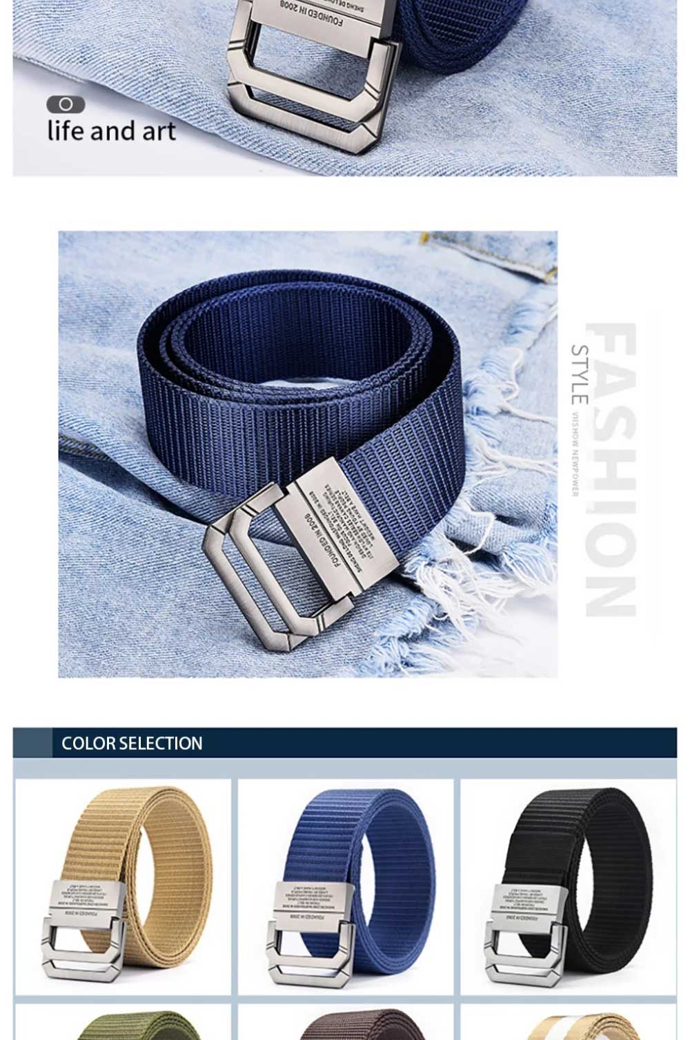 Men's belt trend Double loop buckle canvas belt Women's belt with Cargo ...