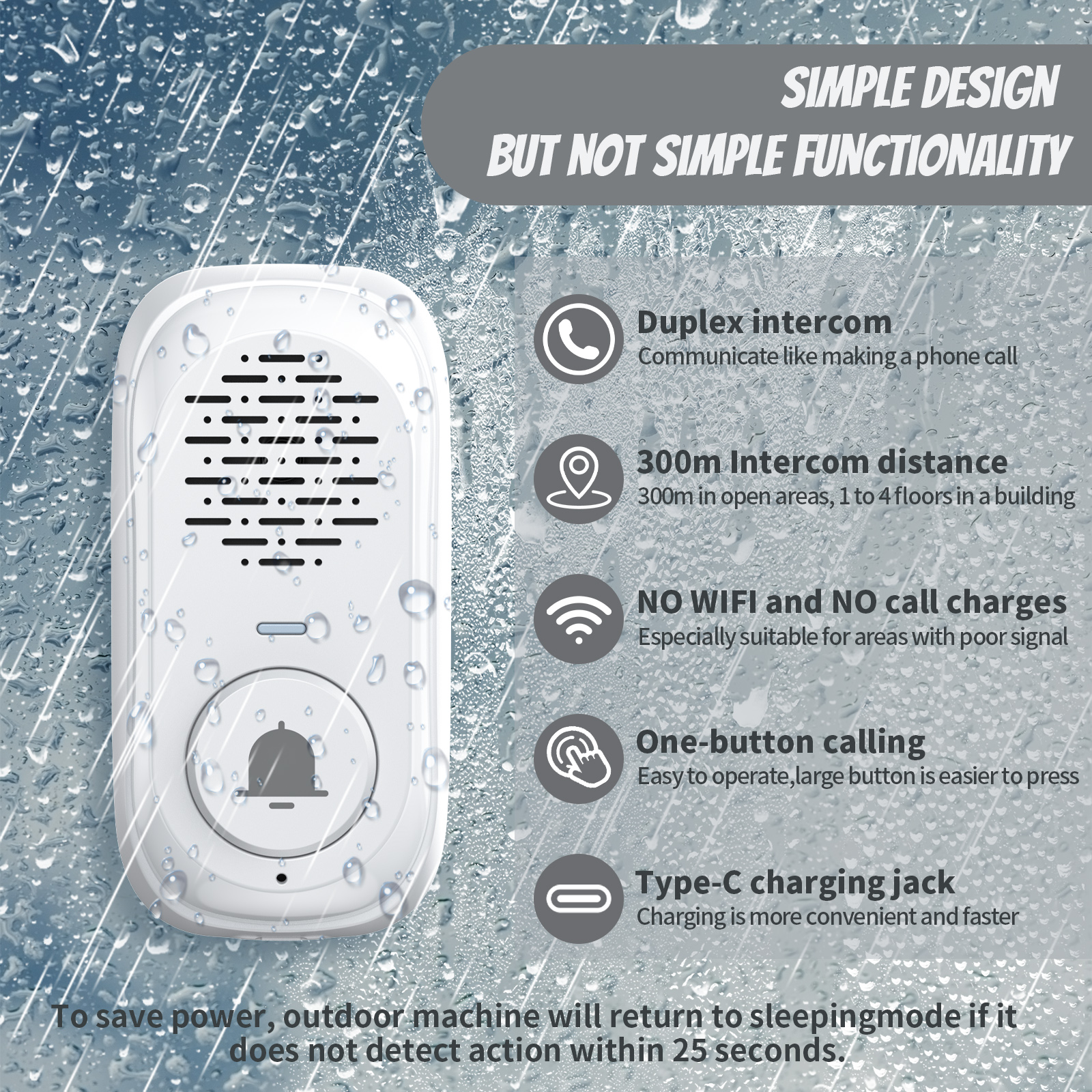 Full Duplex Intercom Wireless Doorbell, Distance Around 300 Meters ...