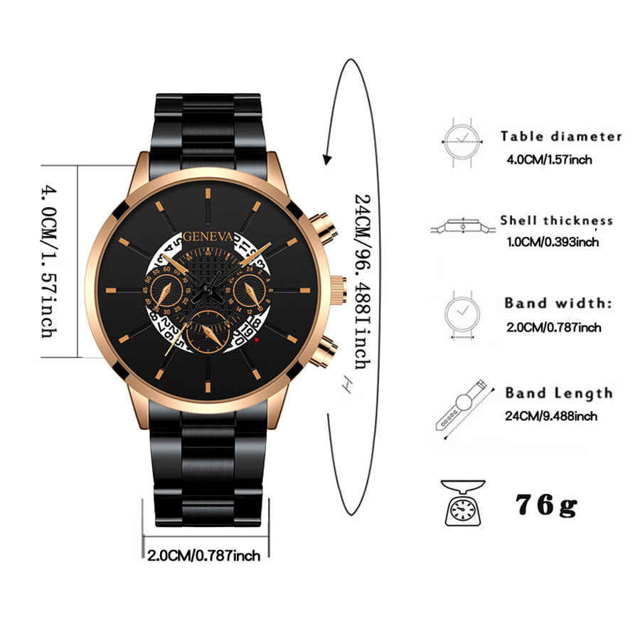 T Trendy Korean Version Men's Business Steel Band Watch Calendar Three ...