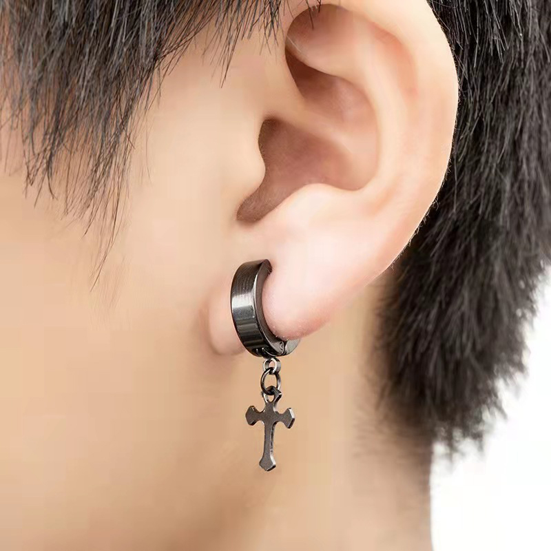 Stainless Steel Clip on Earrings Black Punk Multi-Style Studs Korean ...