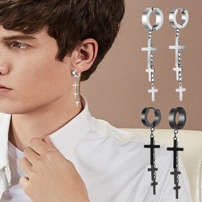 Stainless Steel Clip on Earrings Black Punk Multi-Style Studs Korean ...