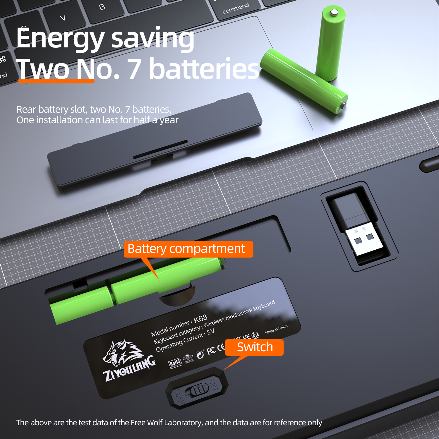 ZIYOULANG K68 2.4G/BT5.0 Wireless Gaming Mechanical Keyboard 68 Keys ...