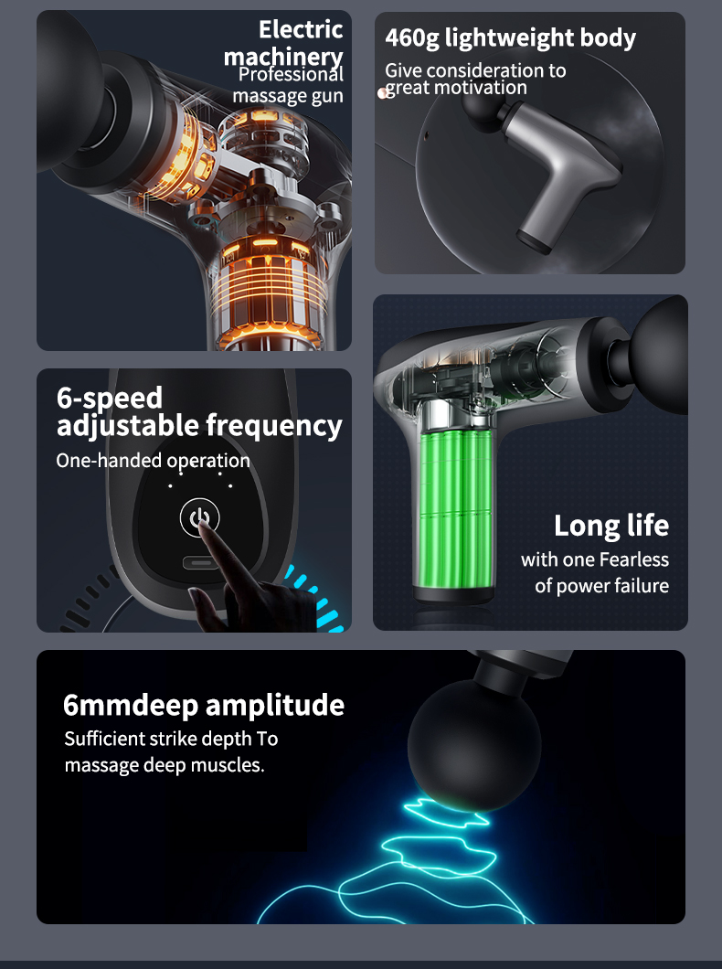 Massage Gun Fascial Vibration High Frequency Portable 4 Heads Gun ...