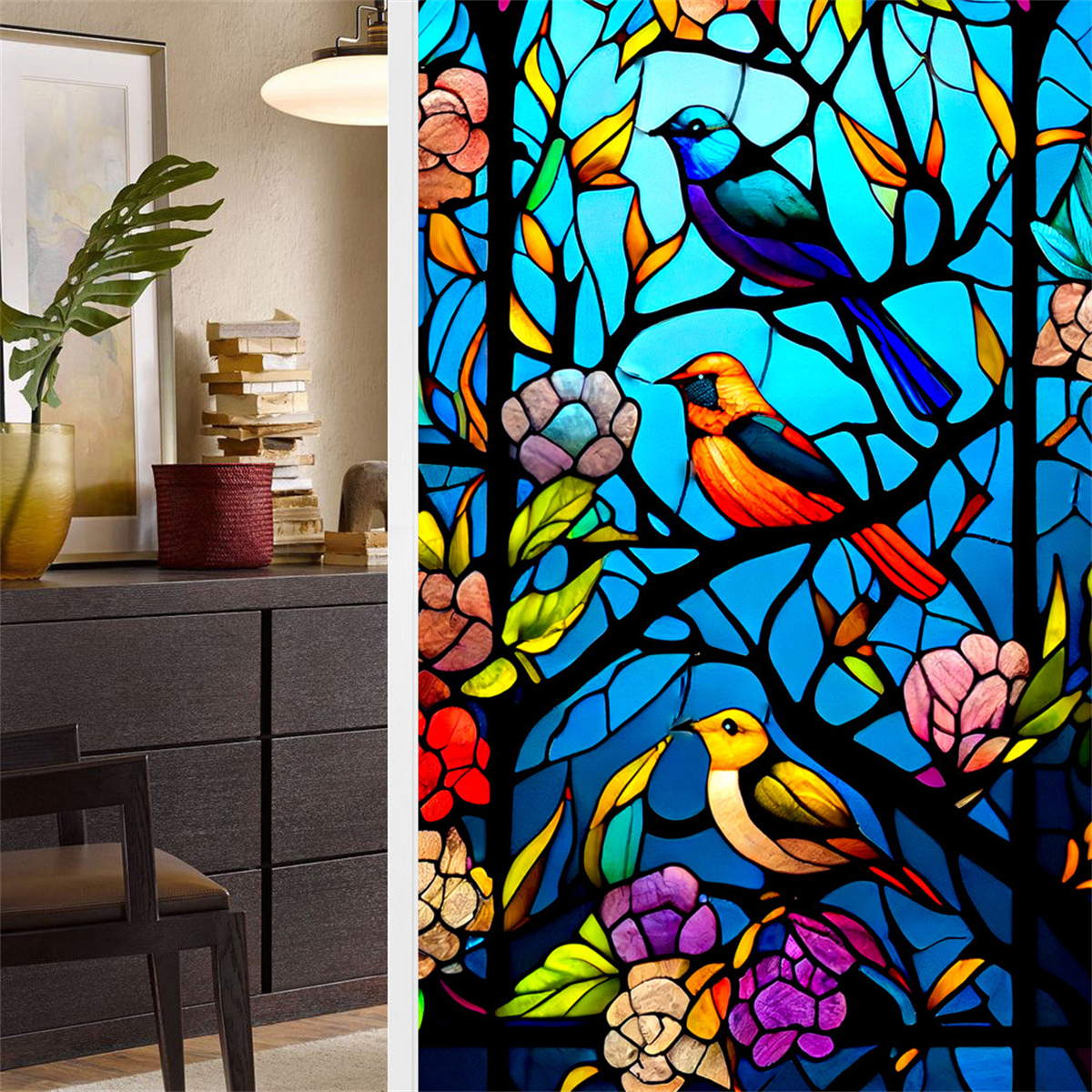 1PC Colorful Retro Window Glass Electrostatic Stickers Removable Window ...