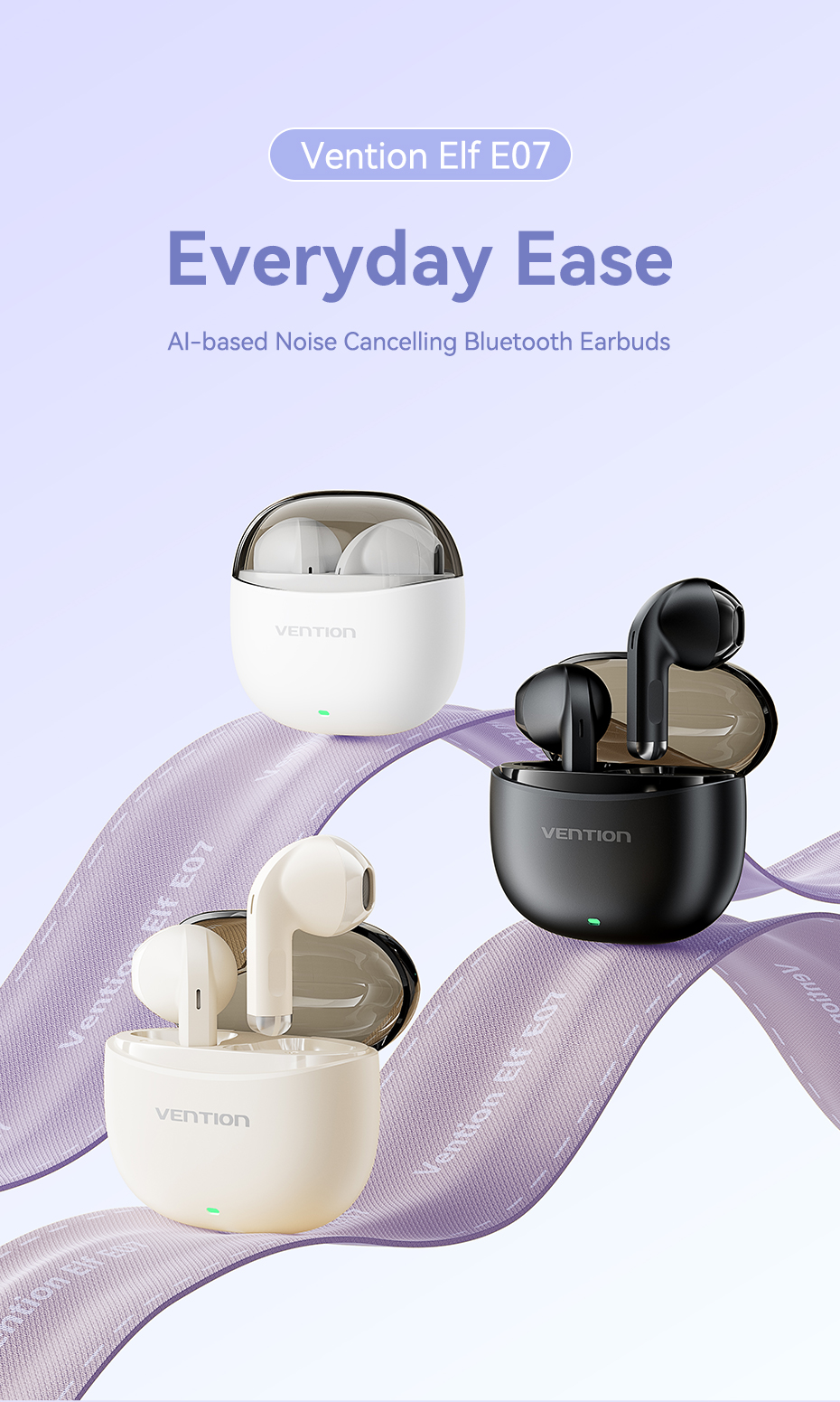 Vention Elf E06 Bluetooth 5.3 Earbuds with AI-Based ENC Earphone High ...