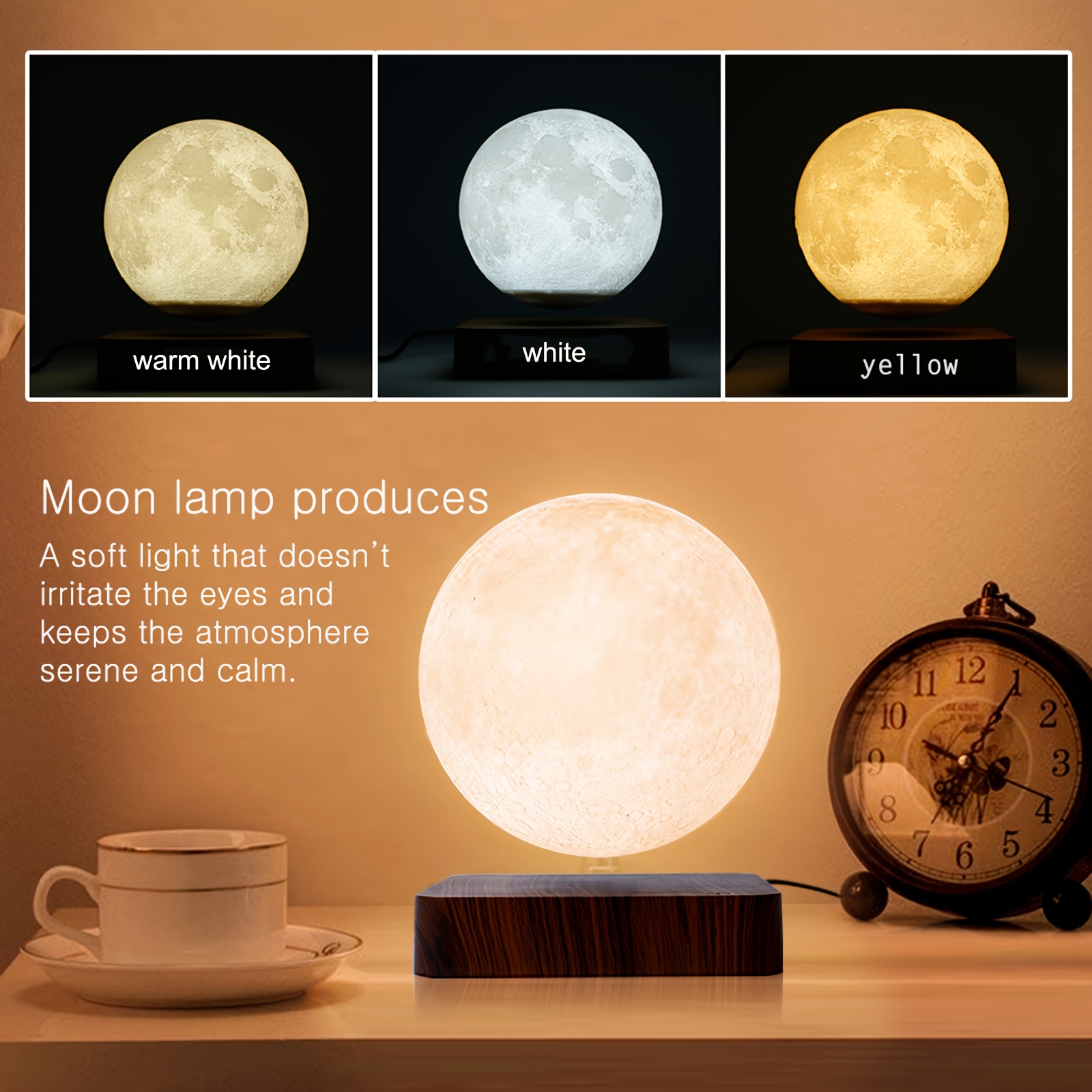 Levitating Moon Table Lamp Magnetic Floating Night Light With 3 ...