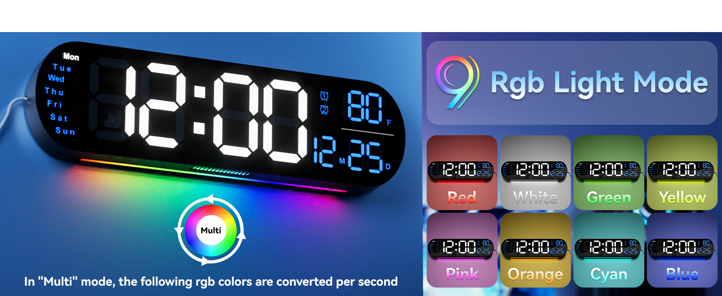Digital clock with RGBlighting large LEDdisplay home alarm clock ...