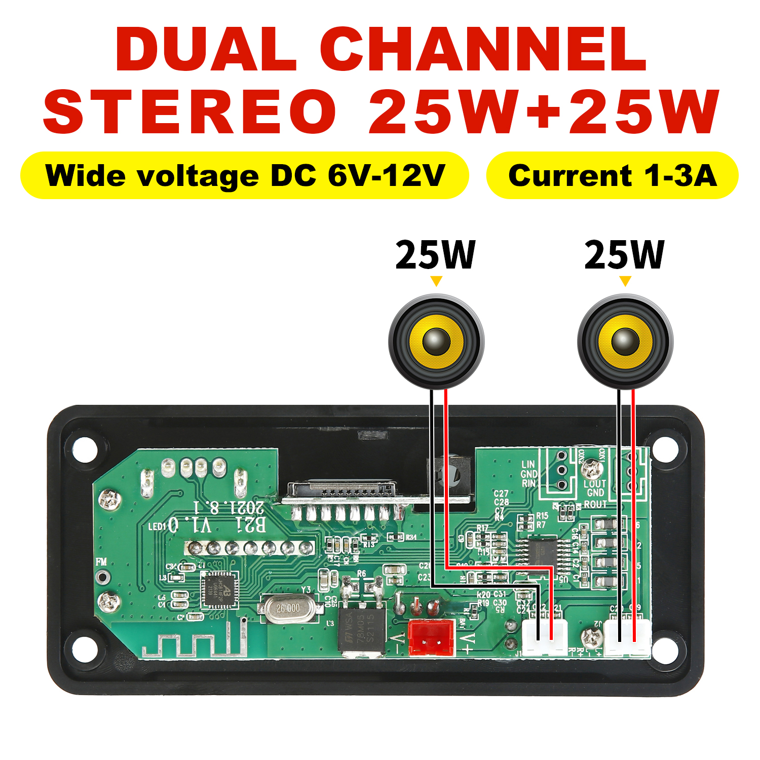 Handsfree 50W Amplifier DIY MP3 Board DC 12V Bluetooth 5.0 USB FM AUX 3 ...