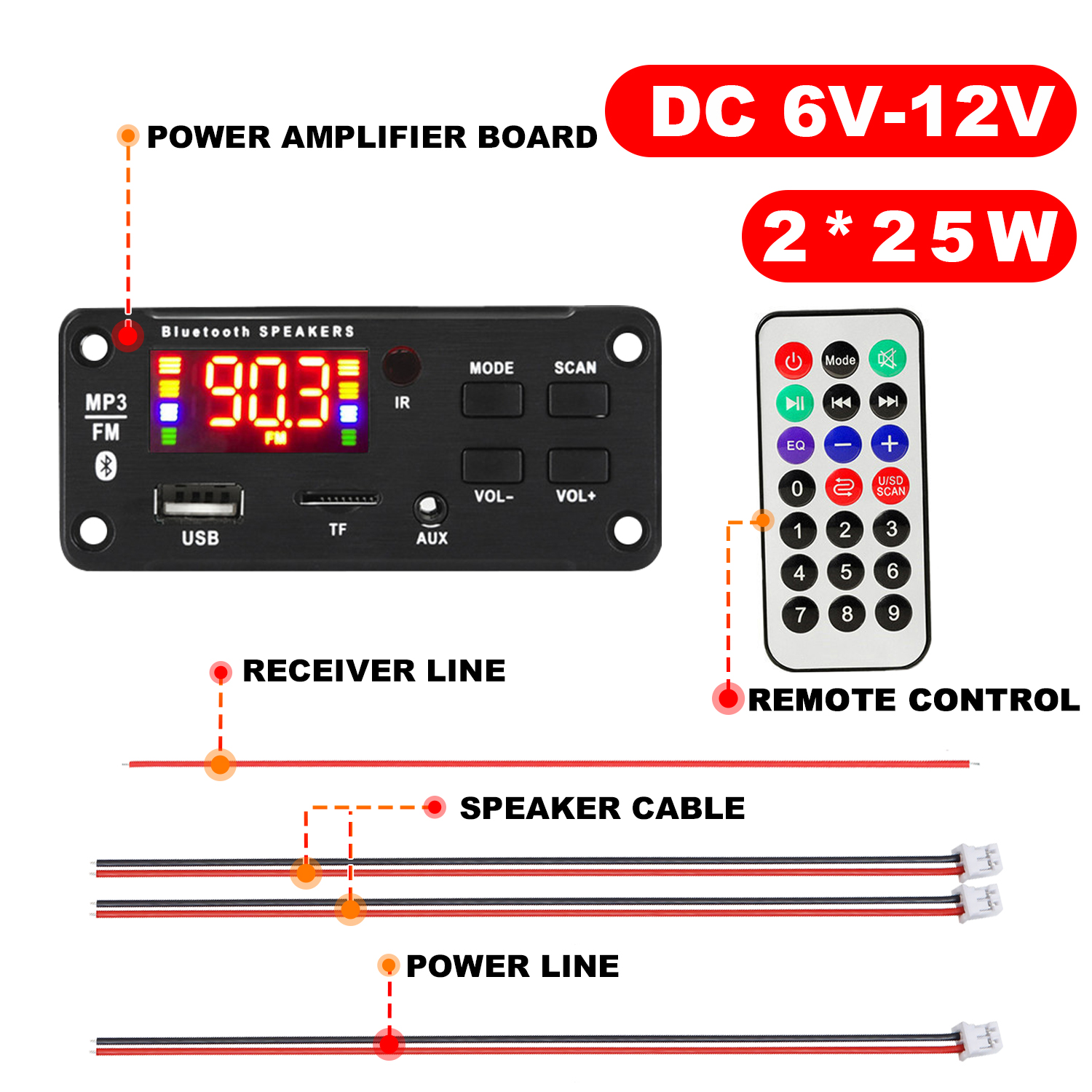 Handsfree 50W Amplifier DIY MP3 Board DC 12V Bluetooth 5.0 USB FM AUX 3 ...