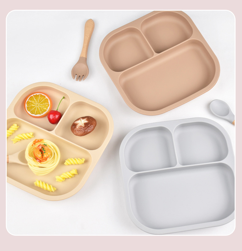 2024 New Style Children's Silicone Reinforced Square Dinner Plate Four ...