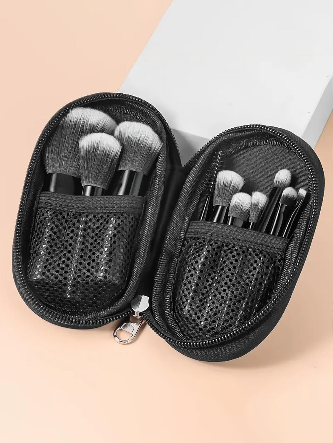 10 Black Short Handle Portable Makeup Brush Set with Storage Bag ...