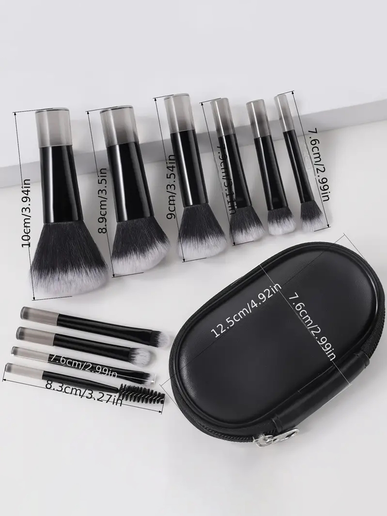 10 Black Short Handle Portable Makeup Brush Set with Storage Bag ...