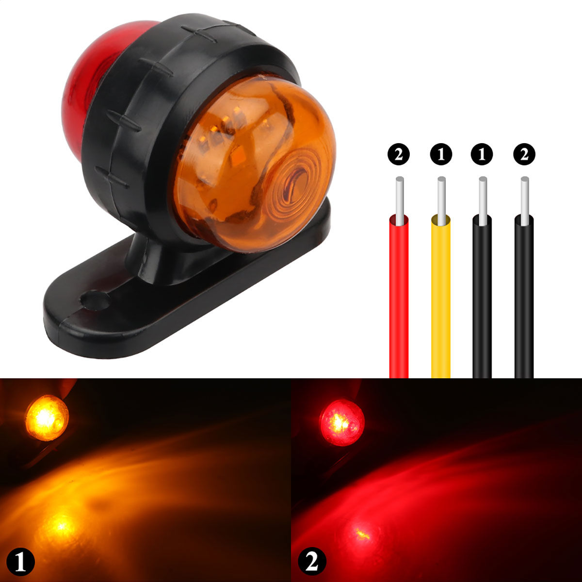1pcs Car Truck Side Light LED Small Round Light 24V Two Color Truck Bus ...