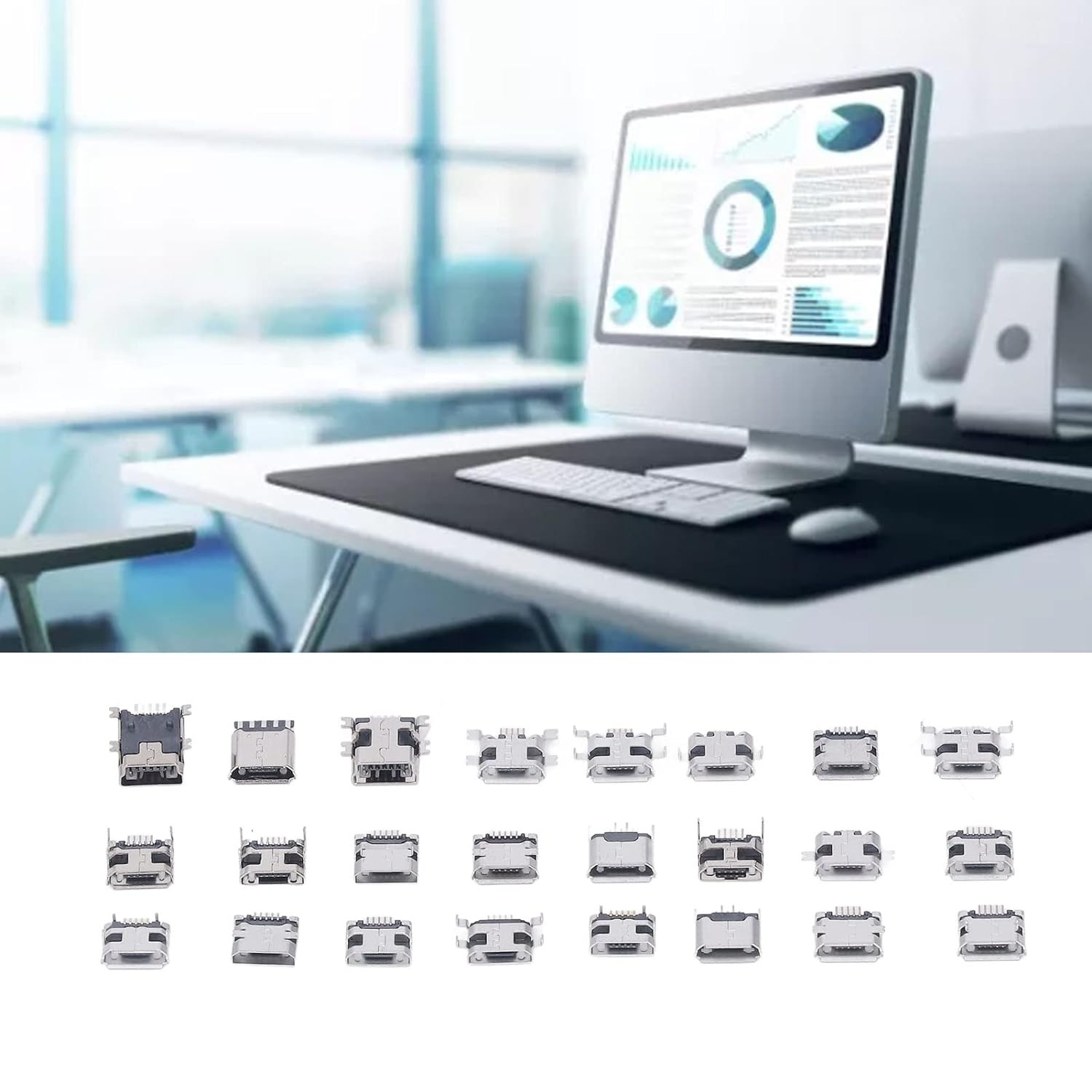 240PCS USB Female Socket Connector, Stainless Steel Micro USB Connector Set Jack Socket ...