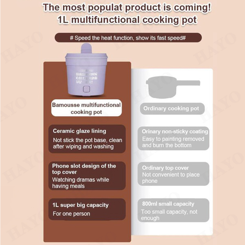 Mini portable electric cooking pot Electric rice cooker Small cooking pot Multifunctional pot ...