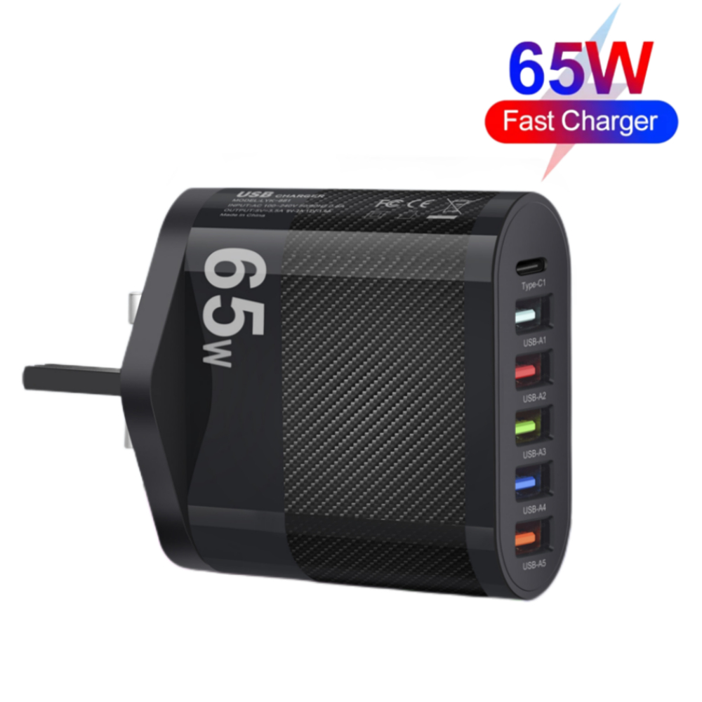 65W Multi-Port USB Charger Wall Charging For Mobile Phone Type C ...